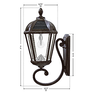 GAMA SONIC Solar Outdoor Wall Light, Royal Bulb Exterior Sconce Lamp, Weathered Bronze Finish Aluminum, Beveled Glass, Warm White LED with Omni-Direction Reflector, 98B310 (Upgraded Panel and Battery)