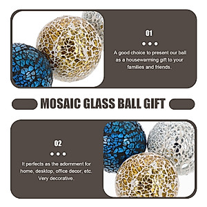 LIFKOME 3pcs Decorative Glass Balls Mosaic Sphere Decorative Orbs Glass Centerpiece Balls for Tray and Bowl Displays Flower Vase Dining Table Decoration Blue Silver
