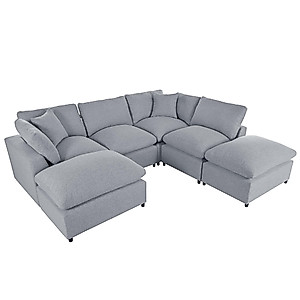 Merax Modern Large U-Shape Sectional Sofa Set, 2 Large Chaise with Removable Ottomans for Living Room, Grey