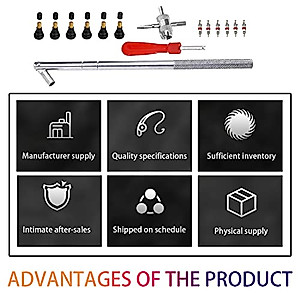 Tire Valve Stem Tool Puller and Installer Kit, Remover and Installation Set, 6 Pcs TR412 Snap-in Valve Stems with Valve Stem Cores, 1 Pcs Single Head Tire Valve Core Tool, 1 Pcs 4-Way Valve Tool