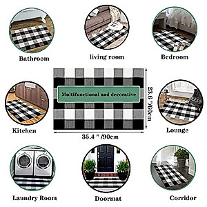 HOYIJA Buffalo Plaid Rug 2＇×3＇Outdoor/Indoor Black and White Checkered Samll Area Rug,Retro Cotton Woven Check Washble Entryway Front Porch Decor Rugs for Layered Welcome Front Door Mats