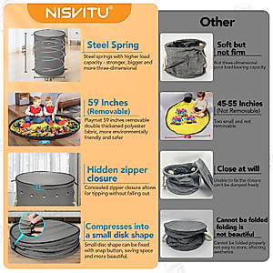 Toy Storage Basket + Play Mat for Kids Toy Chest Organizer Kids Toy Storage Organizer Foldable Big Storage Bins with Lids Large Toy Box for Boys Girls Toy Holders for Kids Rooms Nursery (Gray)