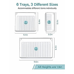 Kootek 6 Pcs Drawer Organizer Set, 3-Size Bathroom Drawer Organizers Makeup Trays Vanity Desk Dividers Versatile Storage Bins Clear Plastic Drawer Organization Container for Dresser, Kitchen, Office
