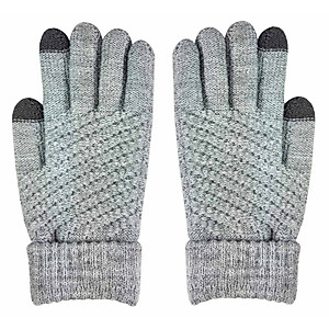 HINDAWI Womens Winter Hat and Gloves Set for Girls Wool Knit Skull Cap with Visor,Grey