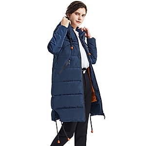 Orolay Women's Thickened Winter Down Coat Drawstring Hooded Puffer Jacket Navy L