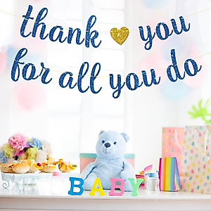 Maicaiffe Thank You for All You Do Banner - Wedding Party Decor - Engagement - Thanksgiving Theme - Staff Employee Graduation Retirement Paster Appreciation Party Decorations, Blue Glitter