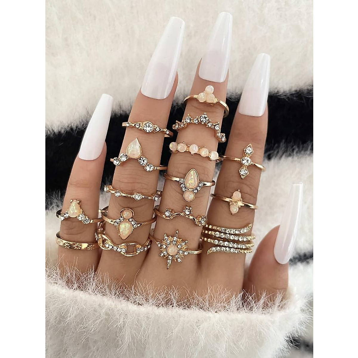 HUASAI Gold Rings for Women Non Tarnish Gifts Trendy Stuff Stackable Rings Boho Knuckle Rings Set Midi Pinky Rings Pack Trendy Turquoise Rings Christmas Gifts Stocking Stuffers(Ring A)