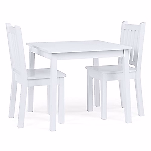 Humble Crew, White Kids Wood Square Table and 2 Chairs Set