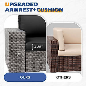 ELPOSUN 7 Pieces Outdoor Patio Furniture Set with 44" Fire Pit Table Gray Rattan Sectional Sofa Conversation Sets for Balcony Lawn and Garden (Black, 7 pcs w/Fire Table)