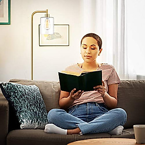 Industrial Floor Lamp with Hanging Glass Shade Brass Gold Farmhouse Indoor Pole Light with Edison E26 Base Vintage Rustic Standing Tall Lighting for Living Room Bedroom Office( ST64 Bulb Included)