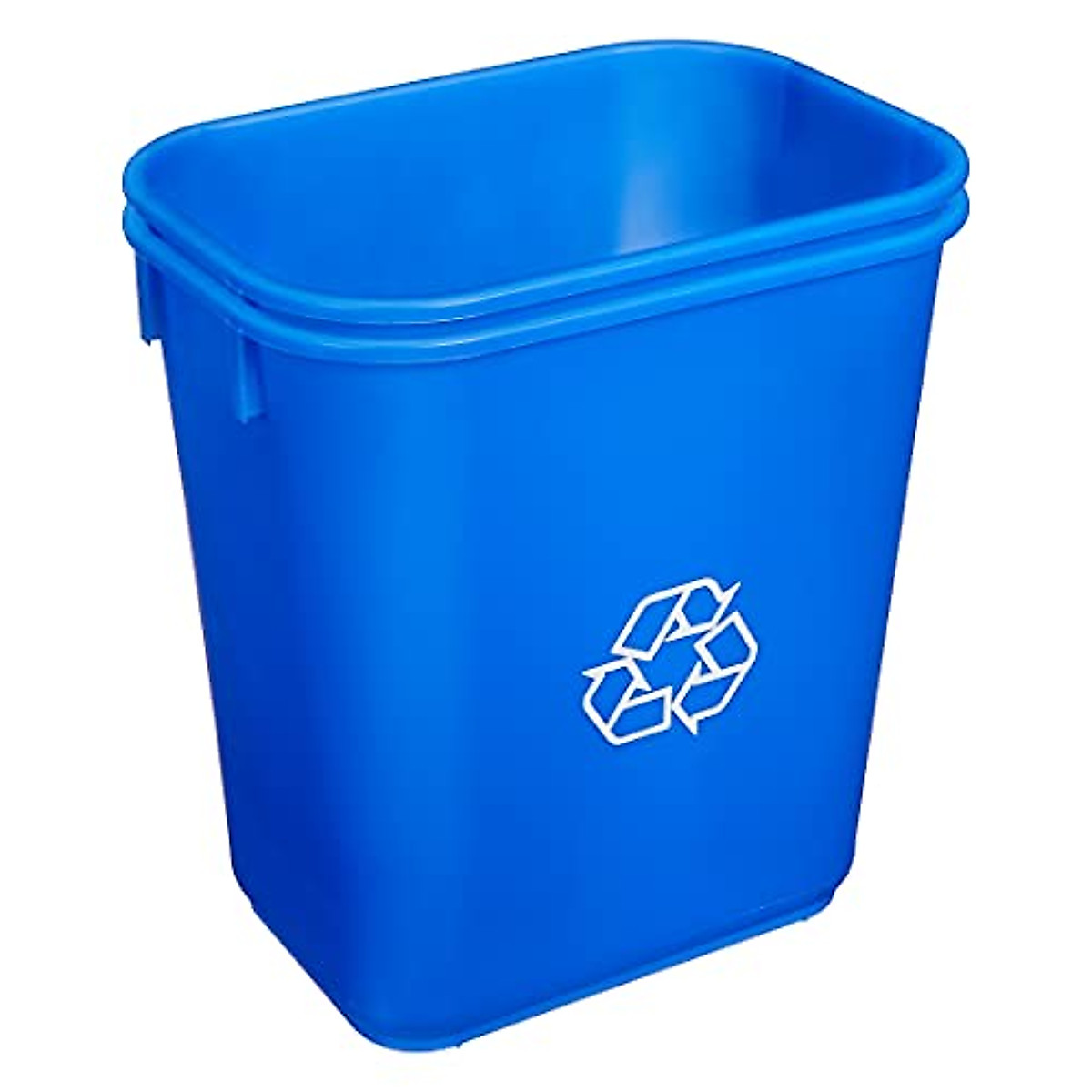 AmazonCommercial Rectangular Commercial Office Wastebasket, w/Recycle Logo, 3 gallon (Pack of 2), Blue