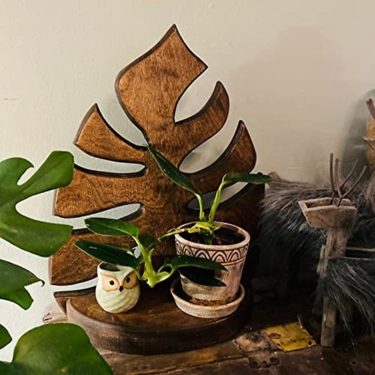 COUNTOOZQ Wooden Floating Shelves Leaf Shape Wood Wall Storage Shelves Wall Shelf for Wall Living Room Bedroom Organizer Kitchen Home Decorative Storage