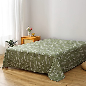 FULTEMPS Floral Sheets Set, Premium 100% Microfiber Flowery Beding Set Elegant Gingko Leaf Printed Farmhouse Bedding White Plants Deep Pocket Fitted Bed Sheets (King, Sage Green)