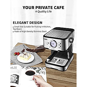 Gevi Espresso Machine 15 Bar Pump Pressure, Cappuccino Coffee Maker with Milk Foaming Steam Wand for Latte, Mocha, Cappuccino, 1.5L Water Tank, 1100W, Black1