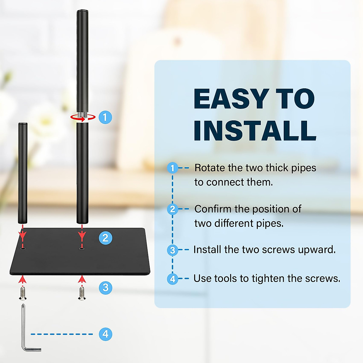 Paper Towel Holder Countertop, Kitchen Paper Towels Holder Stand, Black Paper Towel Holder Stand, Kitchen Towel Holder for Large Size Rolls by Batoto (Black)