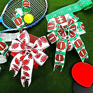 Kuscul 5 Rolls Football Wired Edge Ribbon 2.5 Inches x 25 Yard Rugby Ball Ribbon Sport Stitching Satin Wired Ribbon for Sport Team Party Decor Gift Wrapping Decor Hair Bow Sewing Wreath Crafts