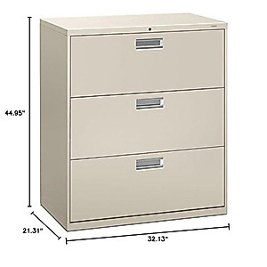 HON Brigade 600 Series Lateral File, 3 Legal/Letter-Size File Drawers, Light Gray, 36" X 18" X 39.13"