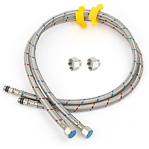 Klabb F18 32-Inch Long Bathroom Kitchen Faucet Connector Braided Stainless Steel Supply Hose 3/8-Inch Female Compression Thread x M10 Male Connector, x 2 Pcs (1 Pair)
