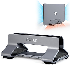 Psitek Aluminum Vertical Laptop Stand Dock Holder, Space-Saving Upright Storage for All MacBook and Laptops, Adjustable Slot Width (10-30mm/0.4-1.2 inch), Version 2023
