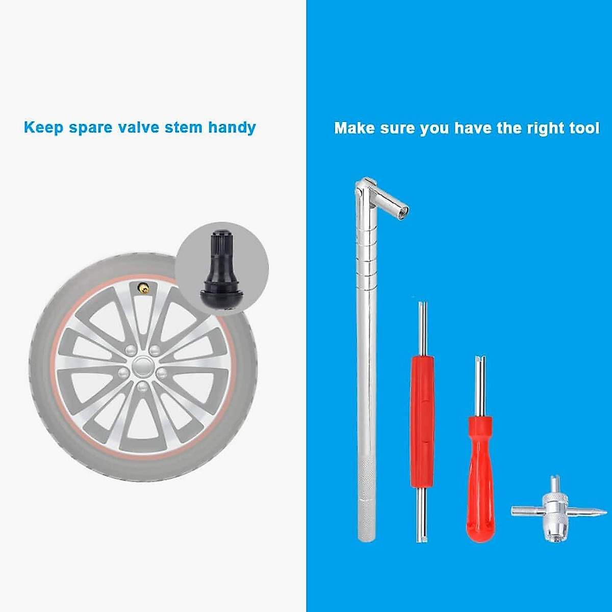 Riseuvo Valve Stem Puller Installer Tool - 10pcs TR412, 6pcs TR413, 6pcs TR414 Tire Snap in Short Rubber Valve Stem, 4 Way Valve Core Remover, Single Head Tire Valve Core Remover Installer Tool