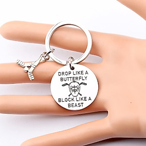 MYOSPARK Ice Hockey Goalie Quotes Keychain Gift Drop Like A Butterfly Block Like A Beast Inspirational Gift for Ice Hockey Players (Drop Like Butterfly KC)