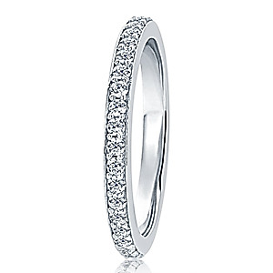 DoubleAccent Sterling Silver Ring Wedding Ring Round CZ Stone Eternity Ring Wedding Band 2MM (Size 5 to 10), 6