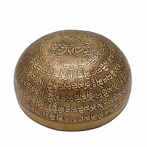KHUSI 6 Inch Tibetan Singing Bowl, Full Mantra Conch Engraved Sound Bowl for Mindfulness Chakra Bowl, Comes w/Silk Box, Cushion and Leather grip Mallet