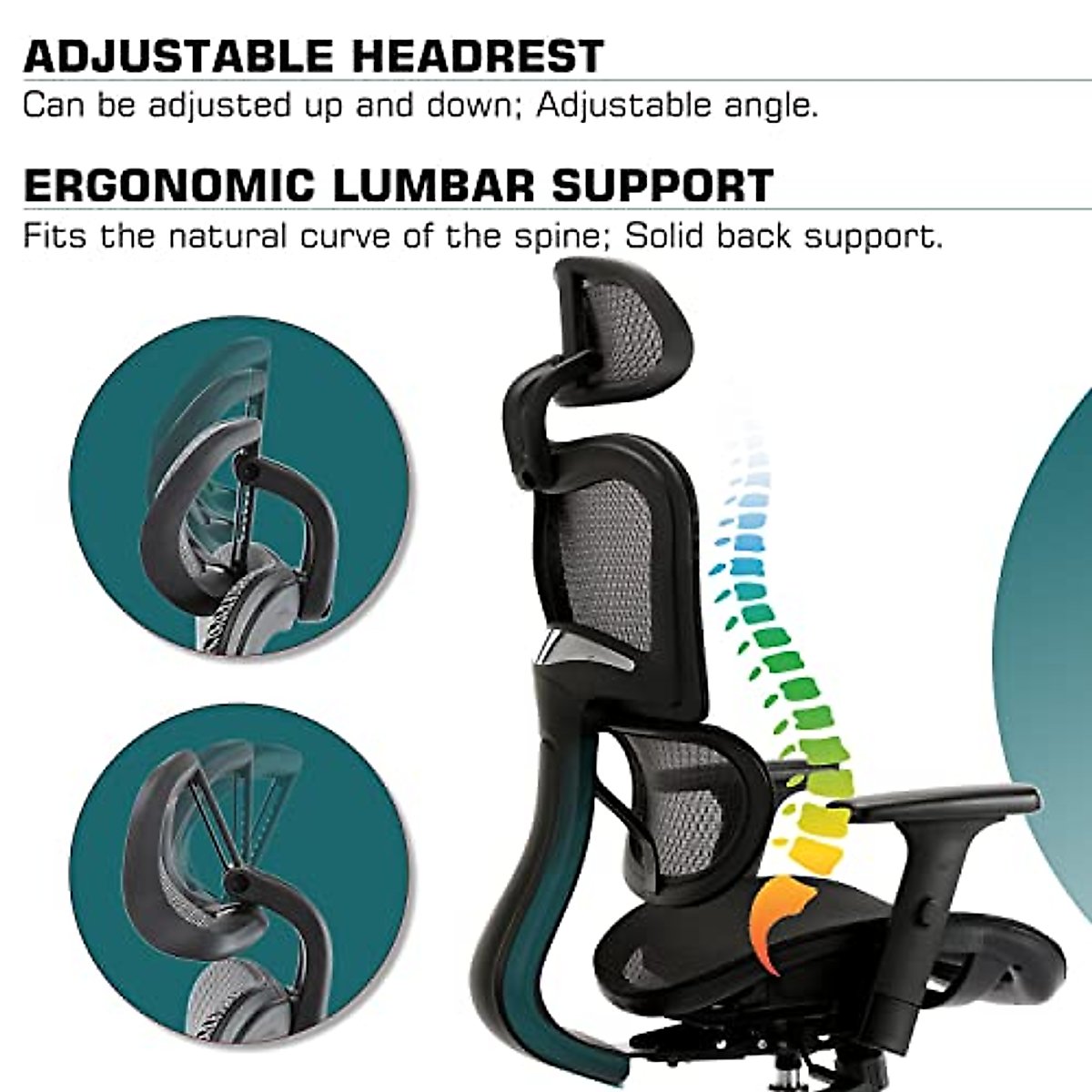 SMUG Ergonomic Office High Back Computer, Mesh Home Desk Lumbar Support, Tilt and Lock, Comfy Rolling Executive Swivel Task Chair with 3D Adjustable Headrest and Armrests, Black