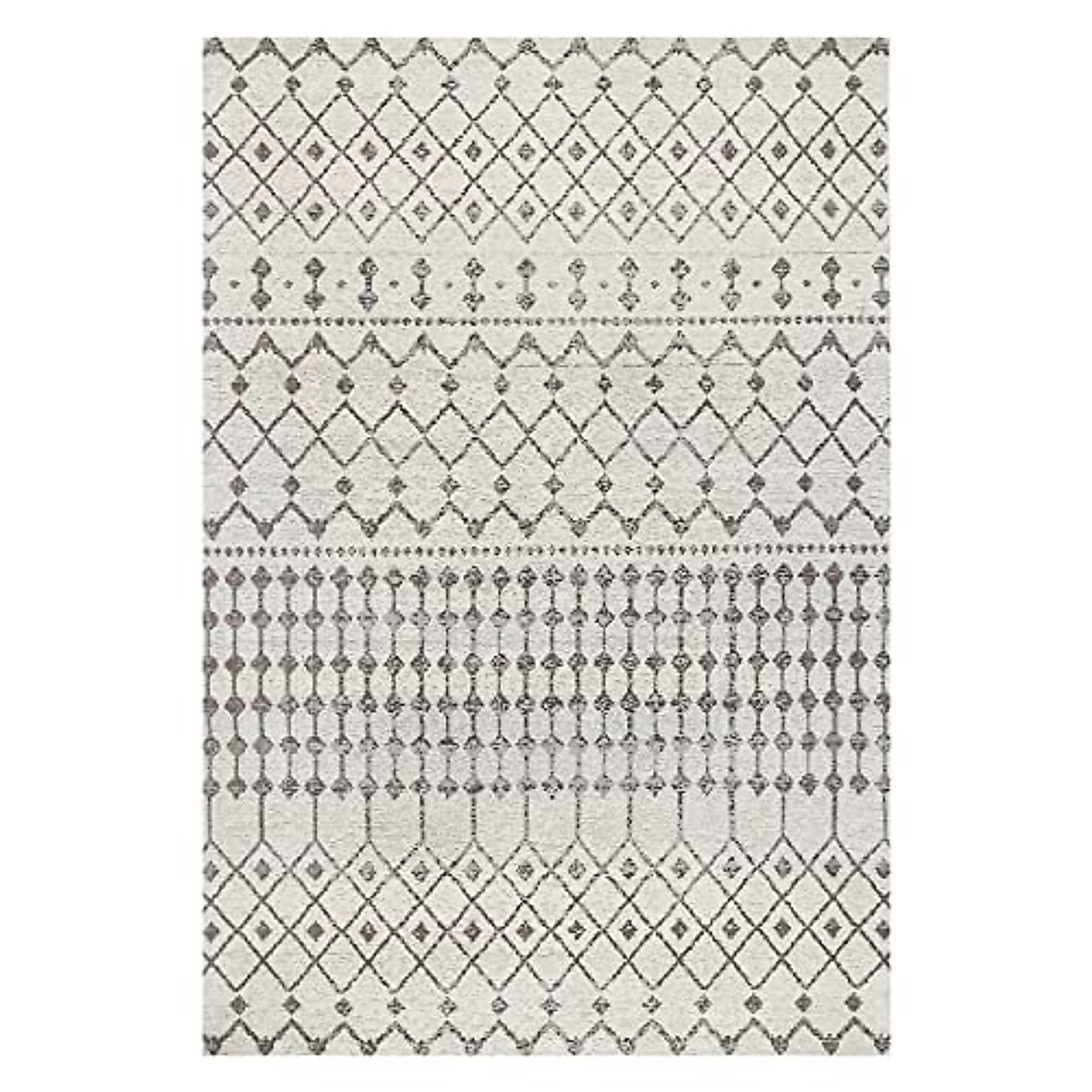 THE BEER VALLEY Area Rug 5x7 Feet Modern Neutral Carpet for Living Room, Bedroom, Kitchen - Moroccan Boho Indoor Non Shedding Area Rugs - Off White/Grey