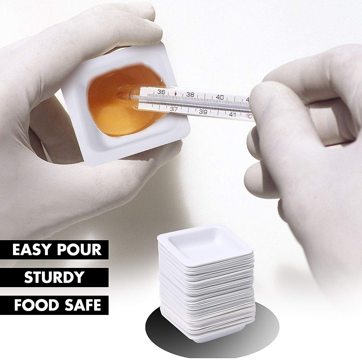 Young4us 7ml 100ml Weigh Boat Set, 100 Pack Small & Large Lab Weighing Dishes for Measuring, Storing, Mixing Powders & Liquids with Easy Pour Design Disposable Mini Plastic Square Dish Scale Tray