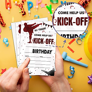 Karate Birthday Party Invitation, Martial Arts Themed Fill-In Invites, 20 Invitations With Envelopes for Man (4" X 6"), Adults Ninja Party Favors Decorations and Supplies -43