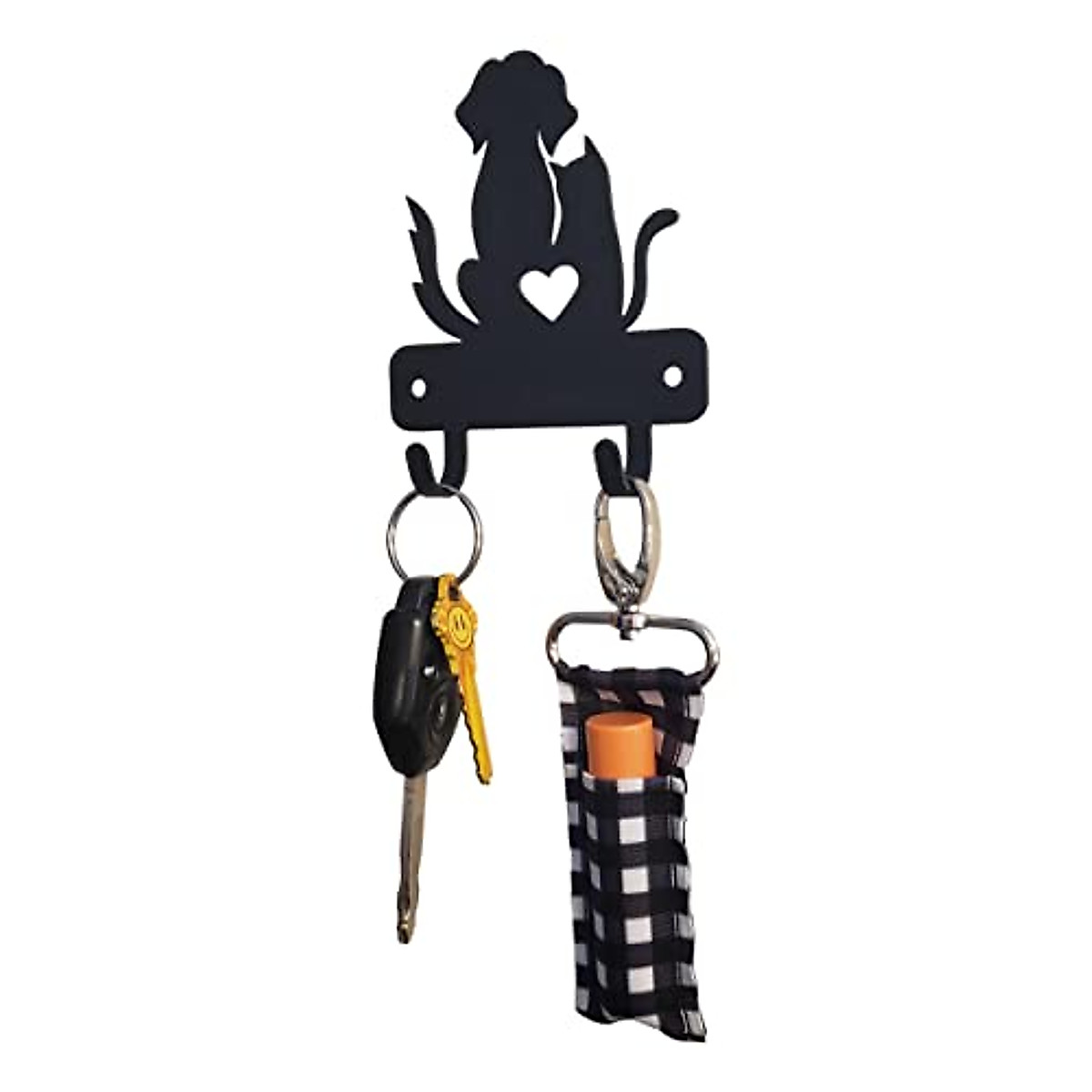 The Metal Peddler Miniature Dog & Cat Love - Key Holder for Wall - Extra Small 3.5 inch Wide - Made in USA