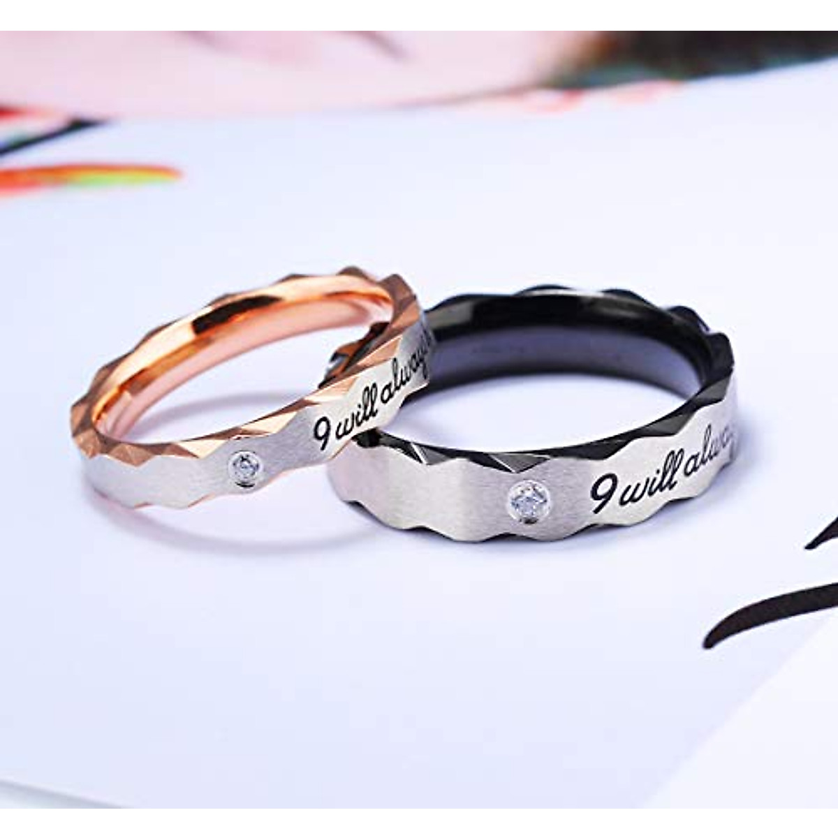 Joyplancraft I Will Always be with You Promise Engagement Ring Set of His and Hers Couple Rings Wedding Gift (Women Size 6)