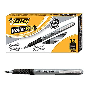 BIC Roller Glide Grip Pen, Fine Point (0.7mm), Black, 12-Count