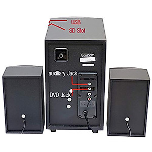 Boytone BT-626F, 2.1 Bluetooth Powerful Home Audio Speaker System, with FM Radio, SD Slot, USB Ports, Digital Playback, 54 Watts, Disco Lights, Remote Control, for Smartphone, Tablet. 110/220V