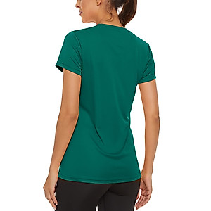 TACVASEN Women's Hiking Tops Running Shirt Crew Neck Summer Solid Shirts Short Sleeve, E-Green, L