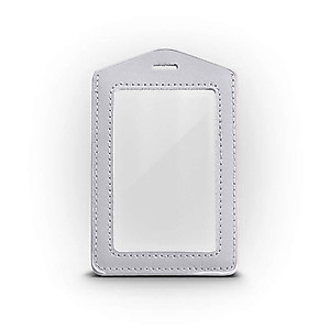 Teensery 2 Pcs Vertical Leather ID Badge Holder Waterproof Clear Card Holder for School ID Office ID, Black and Silver Gray(Only Holder)