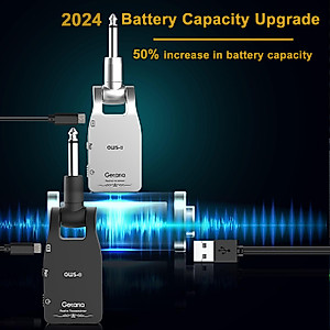 Getaria Upgrade 2.4GHZ Wireless Guitar System Built-in Rechargeable Lithium Battery Wireless Guitar Transmitter Receiver for Electric Guitar Bass
