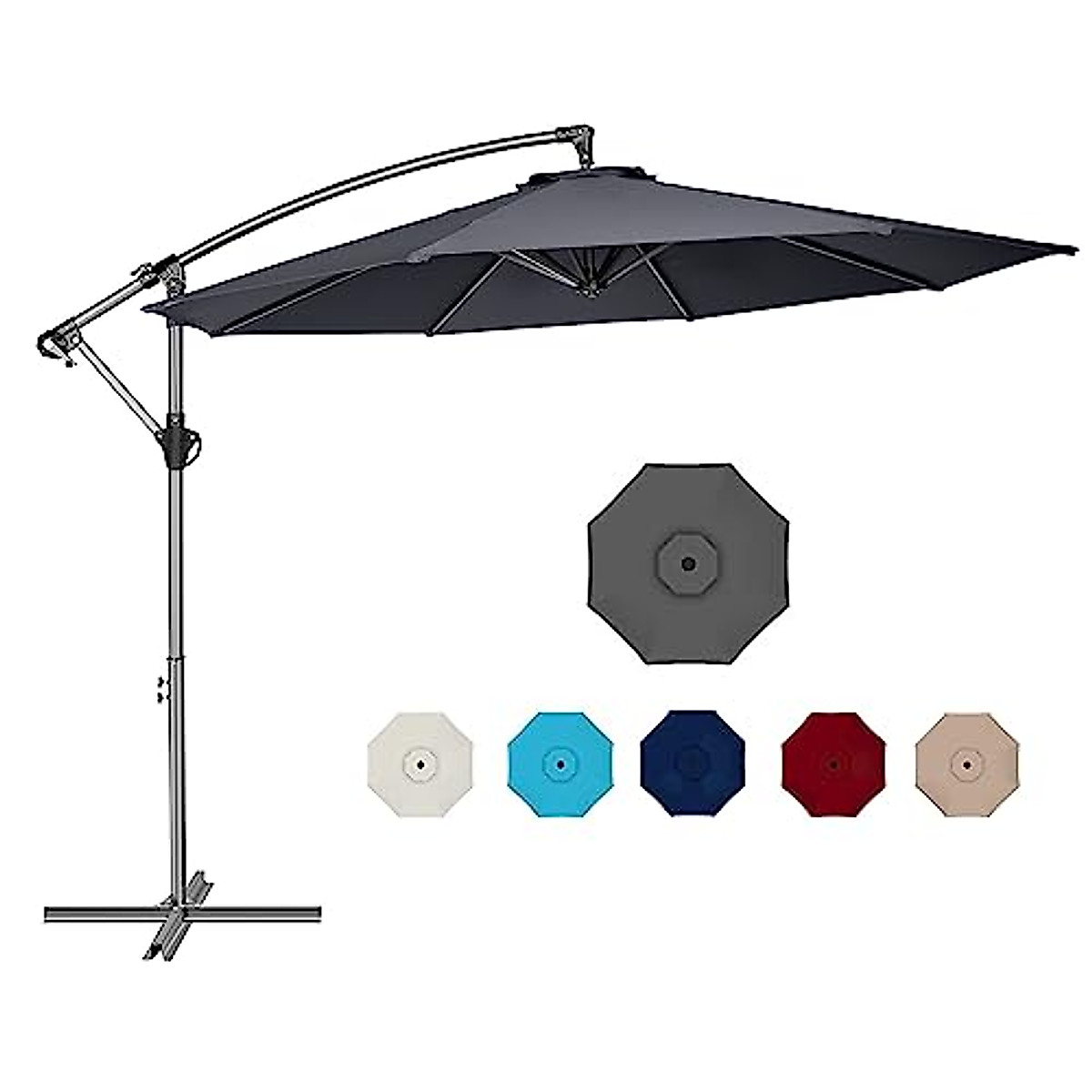 SUNNIMAX Patio Umbrella with base included, 10 FT outdoor offset umbrella for garden, w/UV Prection (GREY)