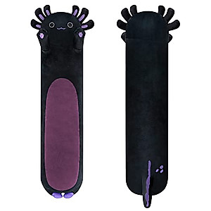 PEACH CAT Long Black Axolotl Plush Pillow Toy Cute Axolotl Stuffed Animal for Kids 27.5"