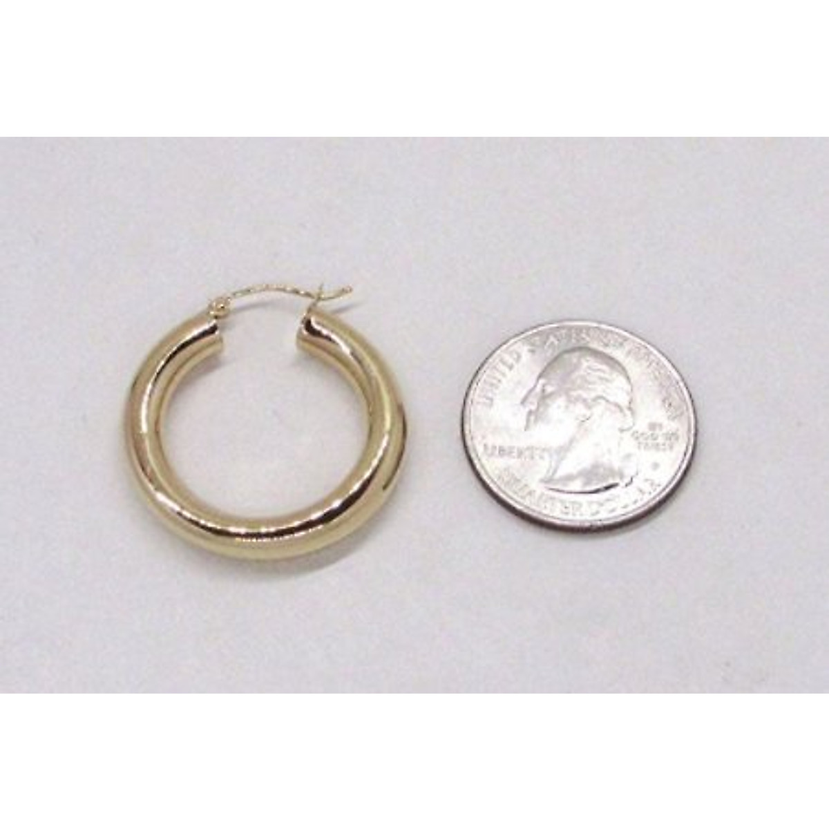 14K Yellow Gold 5mm Thick Wide Tube Medium Hoop Earrings with Click-Down Clasp, 1.2 In (32mm) (5mm Tube)
