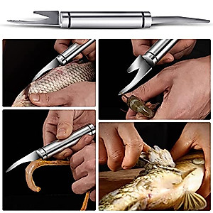 2Pcs New 5 in 1 Multifunctional Shrimp Line Fish Maw Knife,Stainless Steel Quickly Shrimp Deveiner Tool,Fish Scale Remover,Duck Intestine Cleaner,Effortless Kitchen Tools