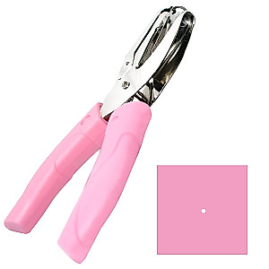Handheld Hole Paper Punch Puncher for Craft Paper Tags Clothing Ticket DIY Scrapbook Tool, with Pink Soft Handheld Grip (Small Circle 1/16 inch)