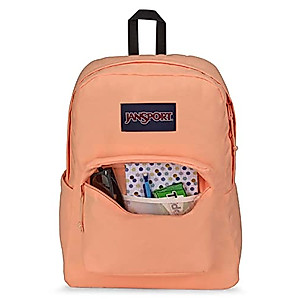 JanSport Superbreak Plus Backpack - Work, Travel, or Laptop Bookbag with Water Bottle Pocket, Peach Neon