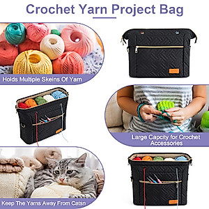 Mecozone Yarn Bag for Crochet Accessories, Knitting Bag Crochet Yarn Project Bag for Womens & Girls On the Go, Crochet Gifts for Crochet Lovers, Black