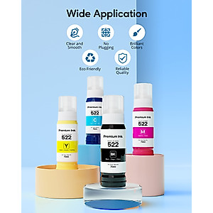 522 High Capacity (5 Bottles) Compatible Refill Ink Bottle Replacement for Epson 522 Ink Refill Bottles (Not Sublimation Ink) Use for EcoTank ET-2803 ET-2800 ET-2720 ET-4800 Printer