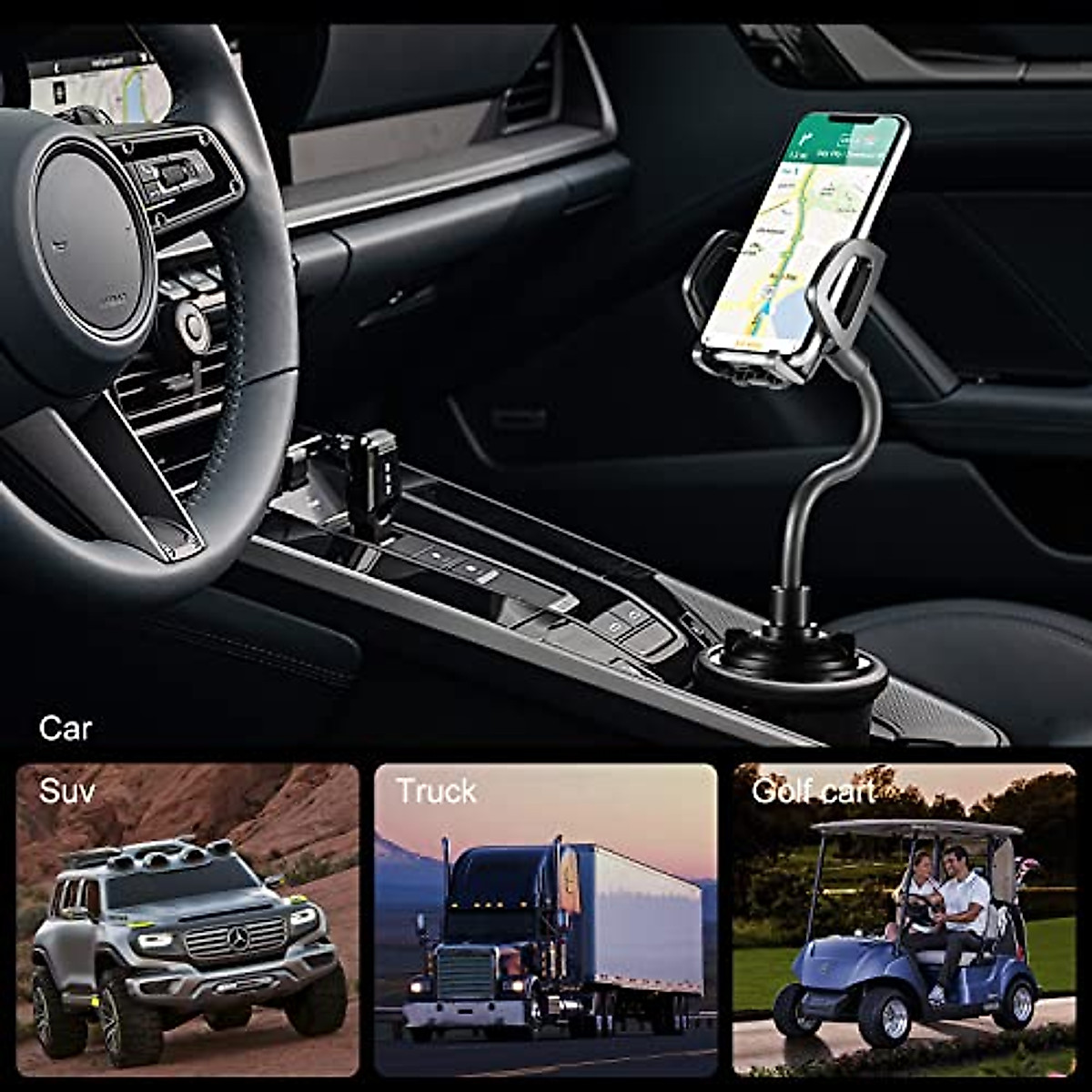 RensanR Cup Phone Holder for Car,Car Cup Holder Phone Mount with 360° Rotation Adjustable Gooseneck,Car Phone Holder Mount for All Smartphones Upgrade