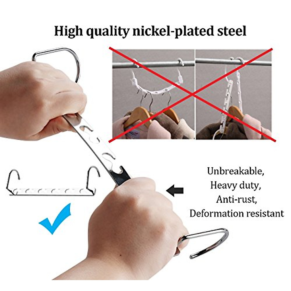 8 Pcs Space Saving Hangers Magic Hangers Metal Heavy Duty Hooks Closet Clothing Hanger Organizer, 10 inch