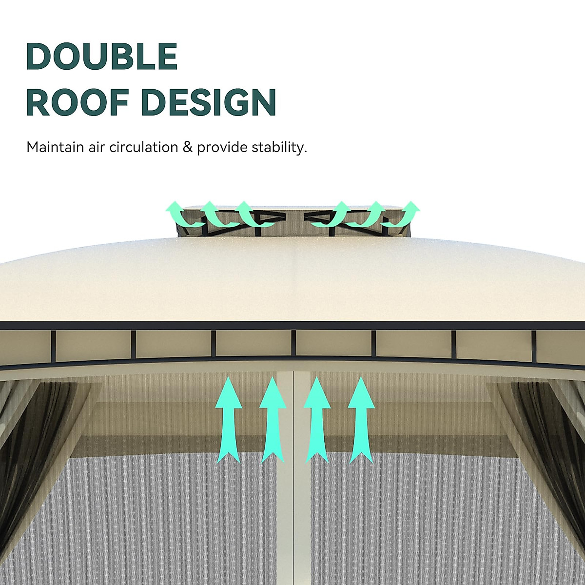 FUNG YARD 10x12 Outdoor Gazebo, Double Roof Patio Gazebo with Mosquito Netting & Curtains, Sturdy Steel Frame, Sun & Waterproof, Perfect for Backyard, Garden, Party, (Khaki)