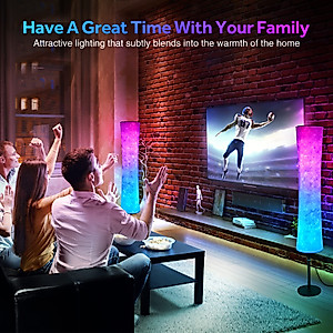 Houkiper RGB Floor Lamp - 61" Led Floor Lamps for Living Room Modern Smart Lamp Alexa App Control RGB Standing Lamp with DIY Mode, Music Sync & White Fabric Shade, Color Changing Led Lamp for Bedroom